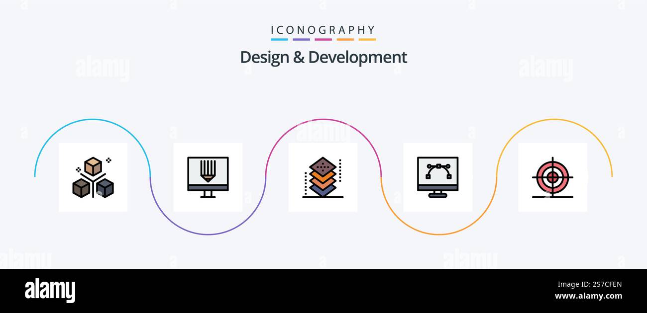 Design and Development Line Filled Flat 5 Icon Pack Including ...