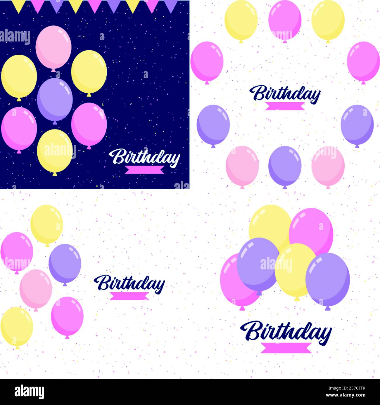 Birthday banner with frame and hand-drawn cartoon watercolor balloons ...