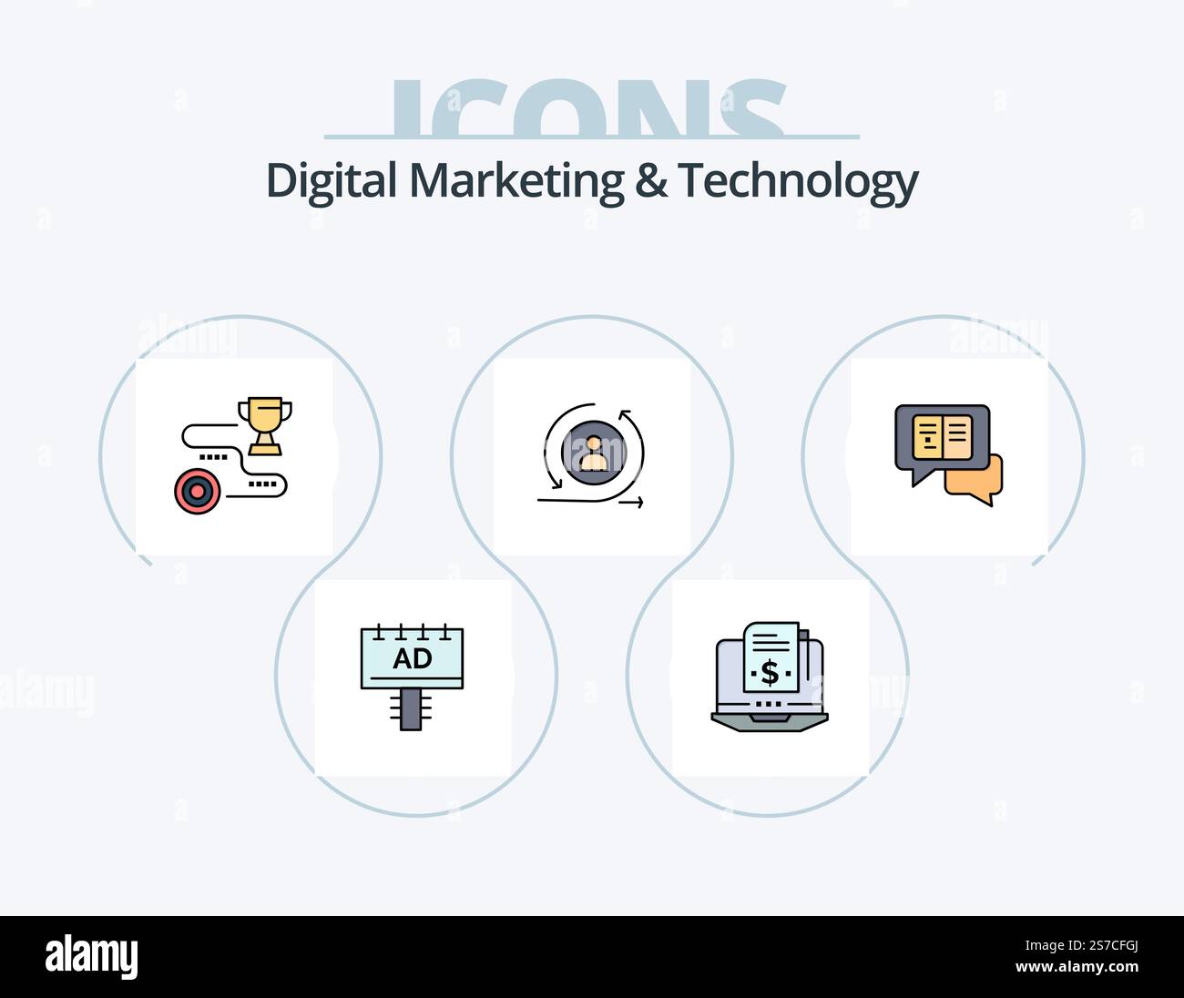 Digital Marketing And Technology Line Filled Icon Pack 5 Icon Design ...