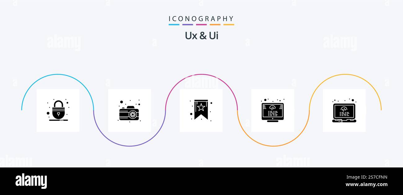 Ux And Ui Glyph 5 Icon Pack Including laptop. programming. bookmark. coding. development Stock ...