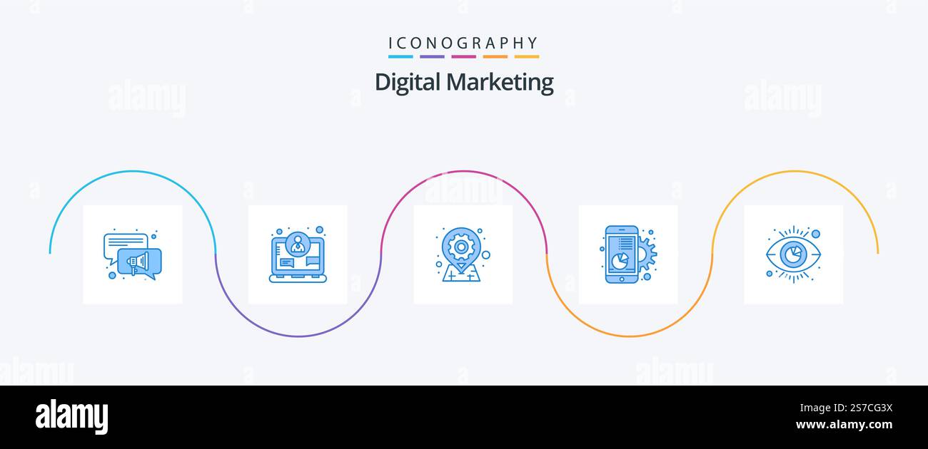 Digital Marketing Blue 5 Icon Pack Including eye. marketing. geo. graph ...