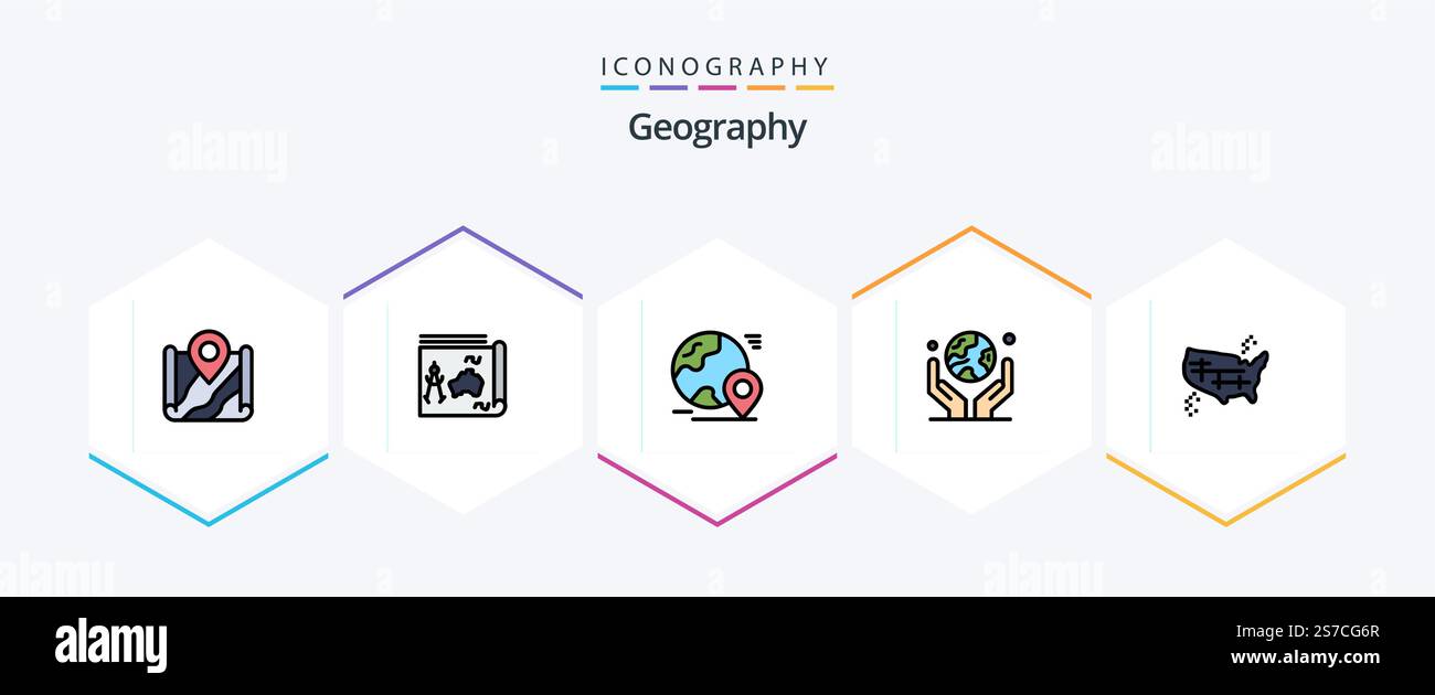 Geo Graphy 25 FilledLine icon pack including human hand. environment ...
