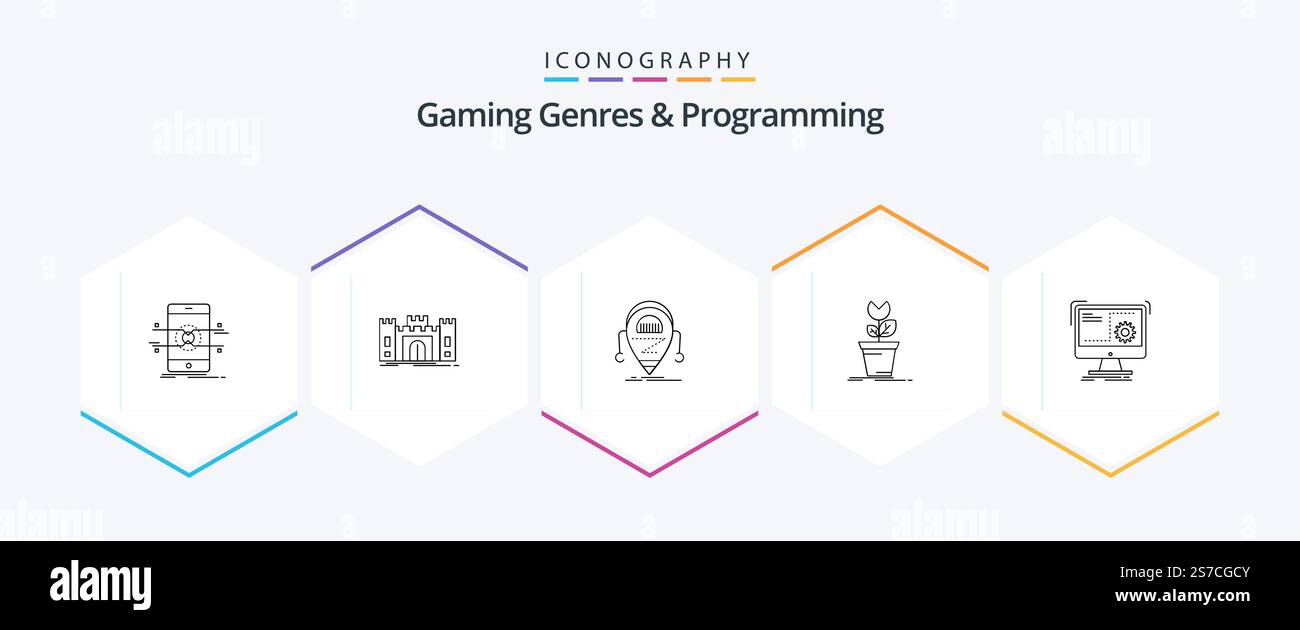 Gaming Genres And Programming 25 Line icon pack including mario. adventure. fortress. technology ...