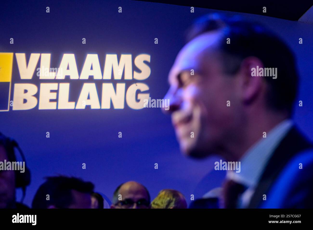 Ranst, Belgium. 19th Jan, 2025. Vlaams Belang chairman Tom Van Grieken ...