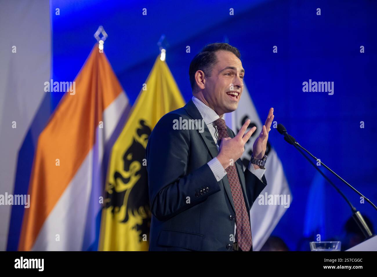 Ranst, Belgium. 19th Jan, 2025. Vlaams Belang chairman Tom Van Grieken ...
