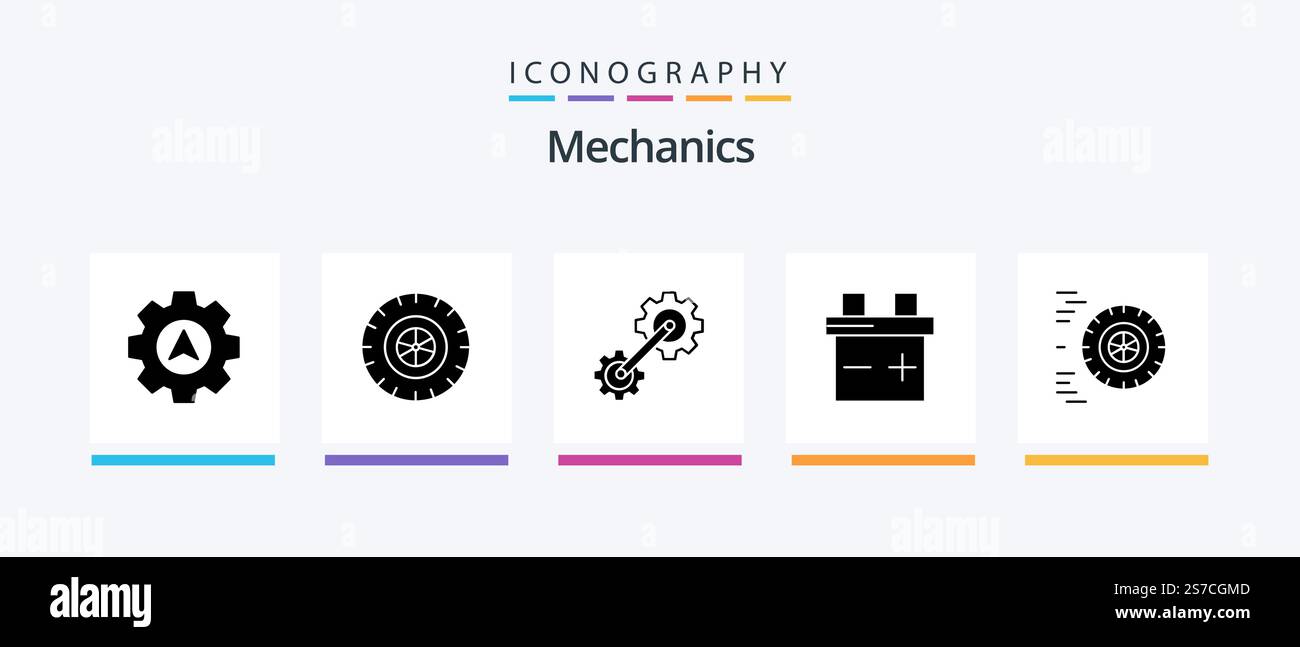 Mechanics Glyph 5 Icon Pack Including . engineering. wheel. motion ...
