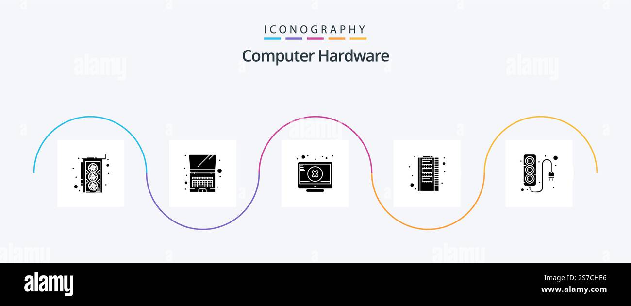 Computer Hardware Glyph 5 Icon Pack Including power supply. plug. error ...