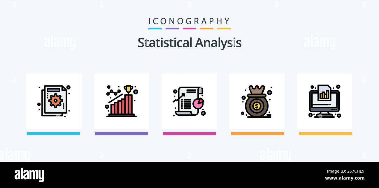 Statistical Analysis Line Filled 5 Icon Pack Including document ...