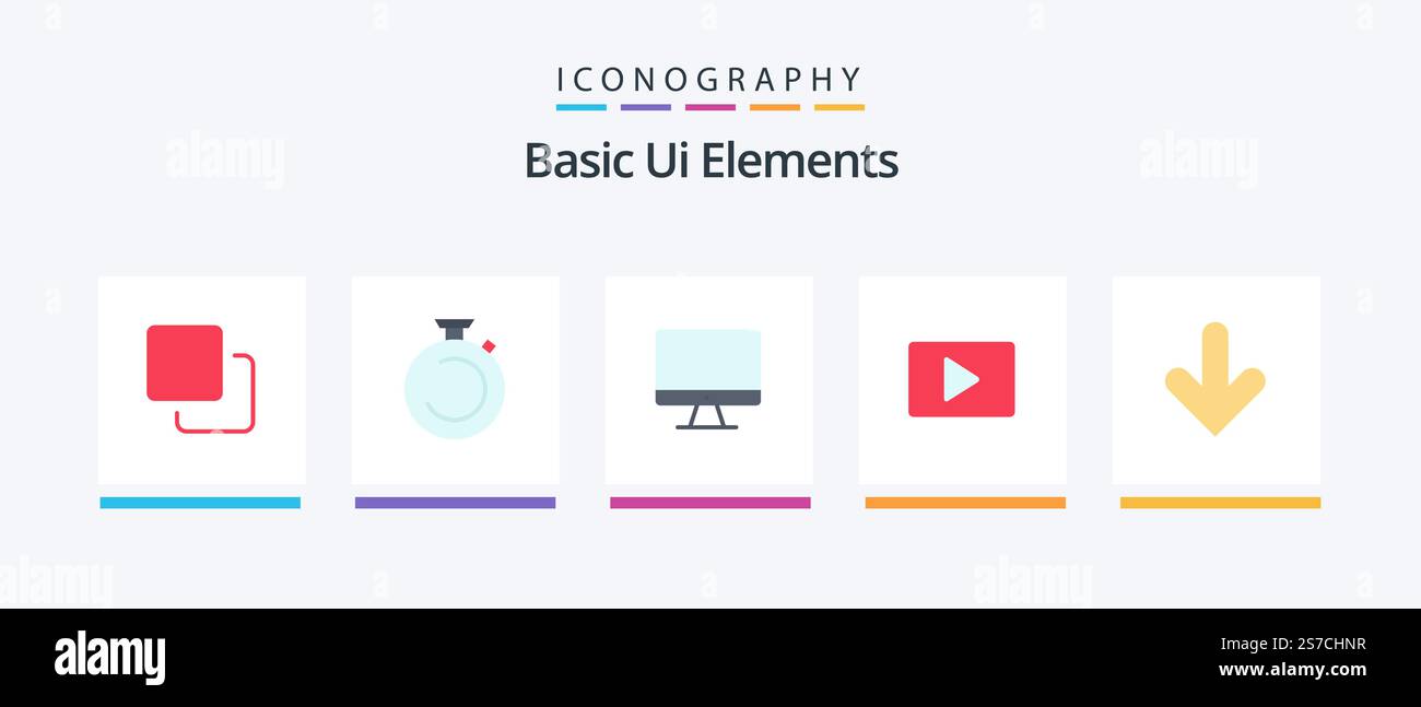 Basic Ui Elements Flat 5 Icon Pack Including arrow. video. watch. paly. hardware. Creative Icons ...