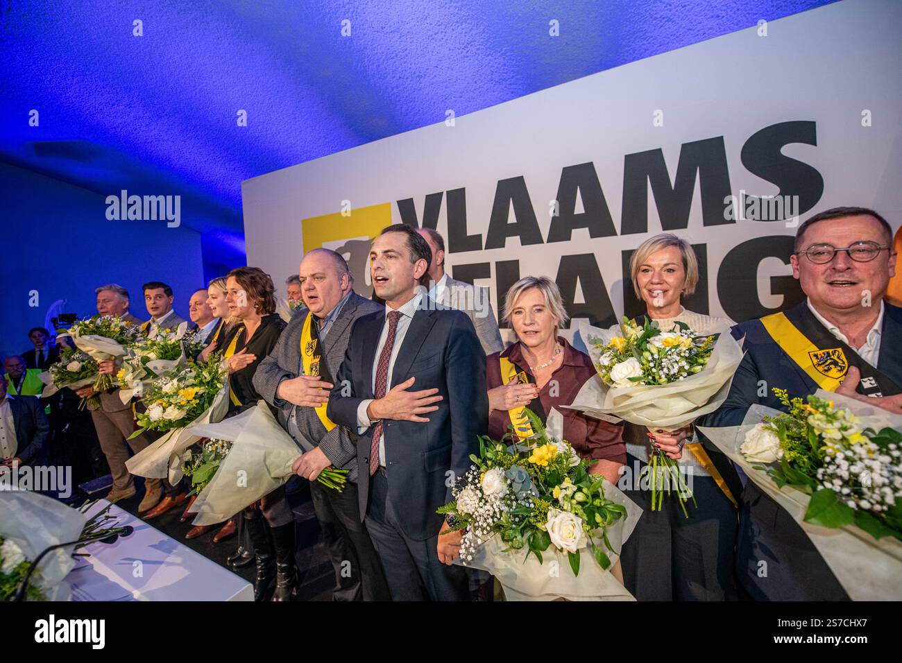 Ranst, Belgium. 19th Jan, 2025. Ninove mayor Guy D'haeseleer and Vlaams ...
