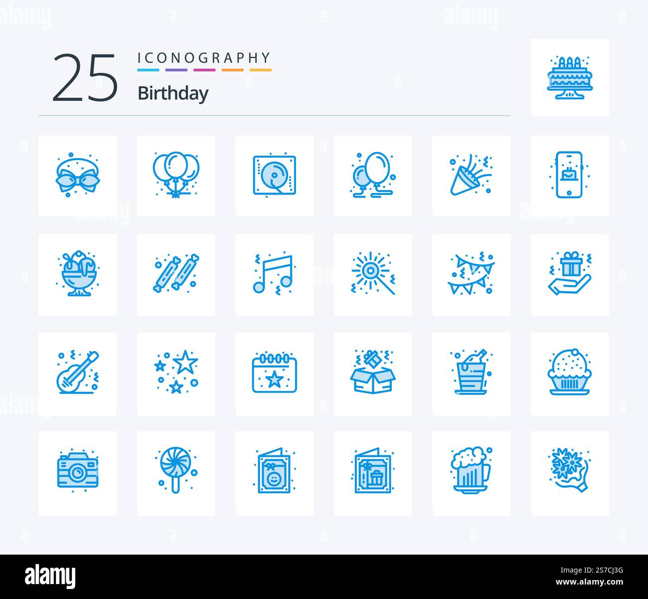 Birthday 25 Blue Color icon pack including birthday. decoration. party ...