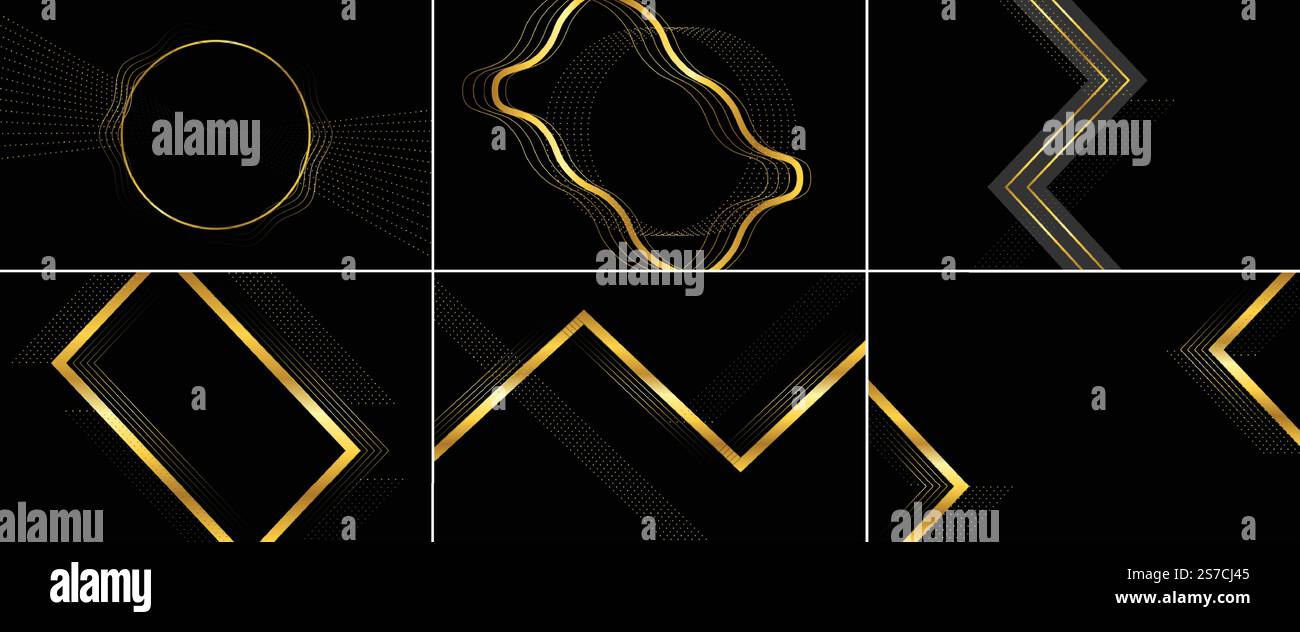 Black luxury background with golden ribbon elements and glitter light ...