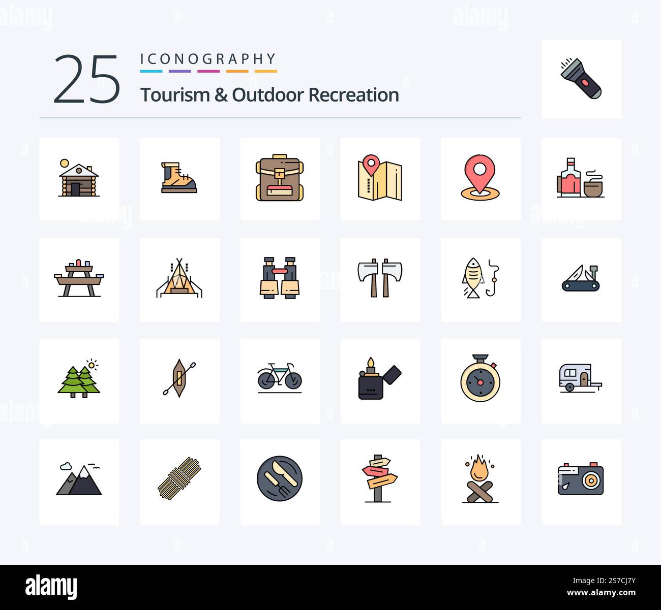 Tourism And Outdoor Recreation 25 Line Filled icon pack including tea ...