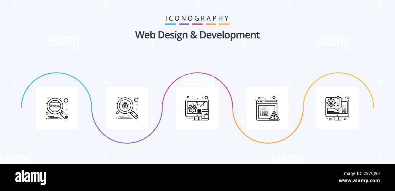Web Design And Development Line 5 Icon Pack Including web. design. secure. error. alert Stock ...