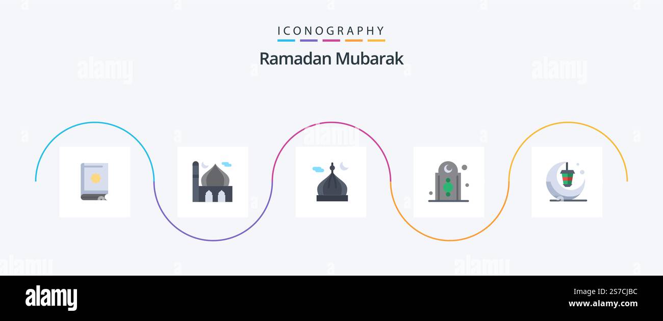 Ramadan Flat 5 Icon Pack Including lamp. lantern. moon. mosque. islam ...