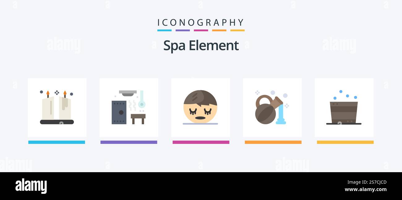 Spa Element Flat 5 Icon Pack Including spa. relax. spa. bucket. oil ...
