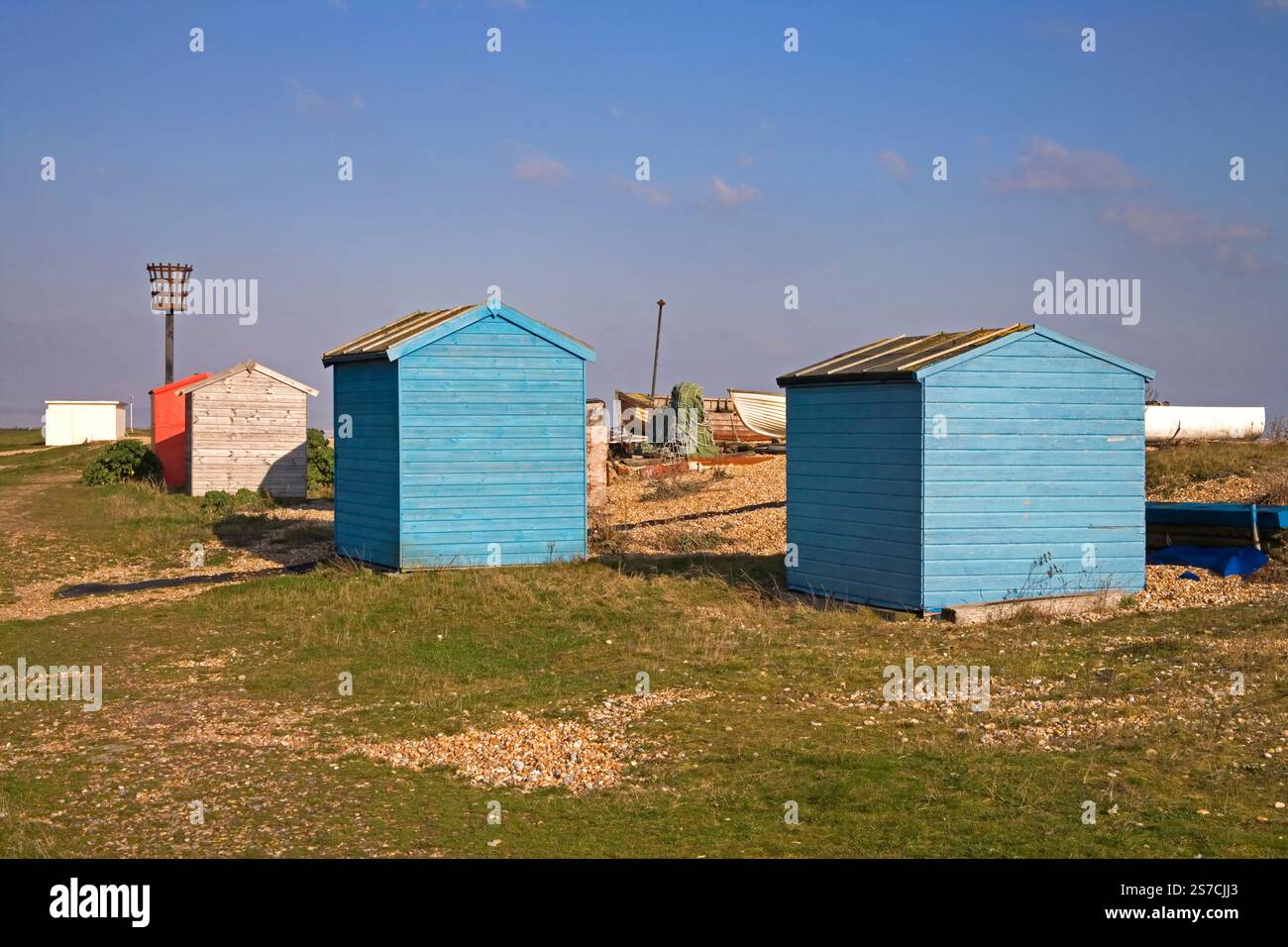 beach huts and beacon at littlestone on sea on the kent coast Stock ...
