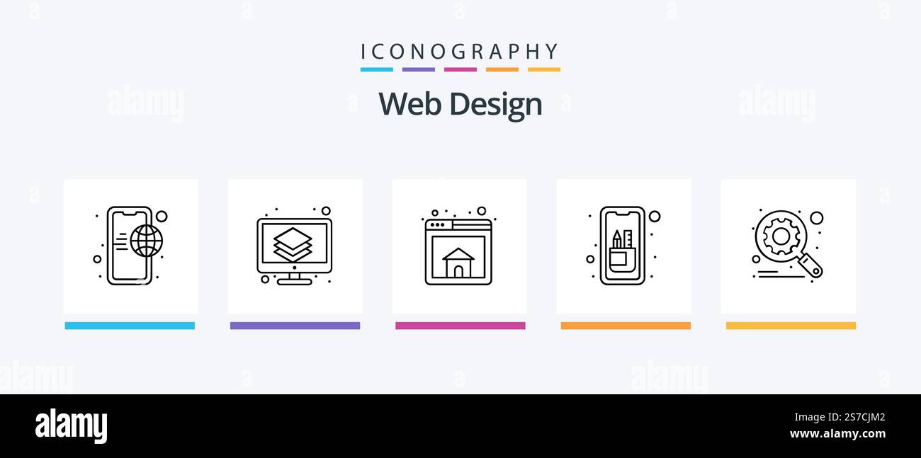 Web Design Line 5 Icon Pack Including . file. luxury. css. tablet. Creative Icons Design Stock ...