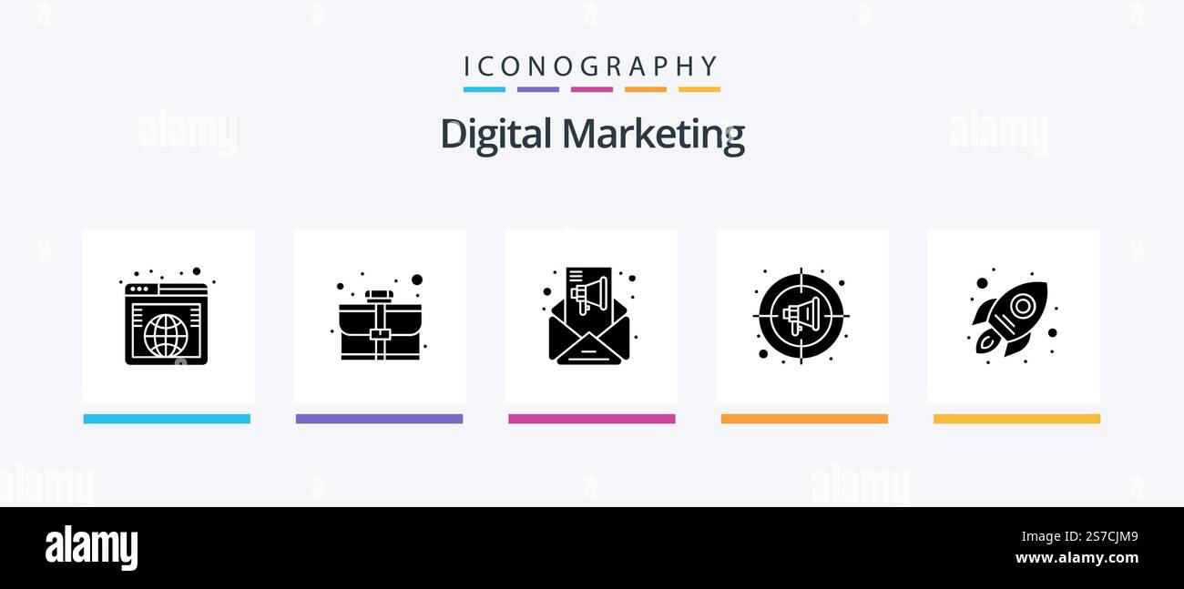 Digital Marketing Glyph 5 Icon Pack Including launch. marketing ...