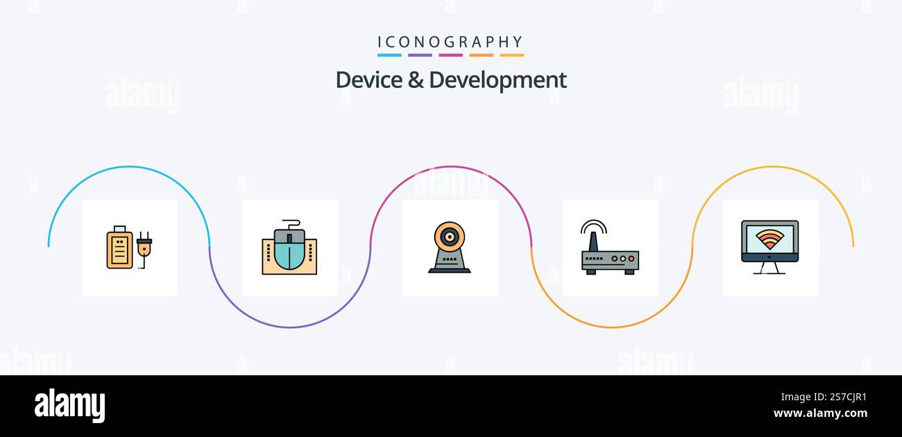Device And Development Line Filled Flat 5 Icon Pack Including monitor ...