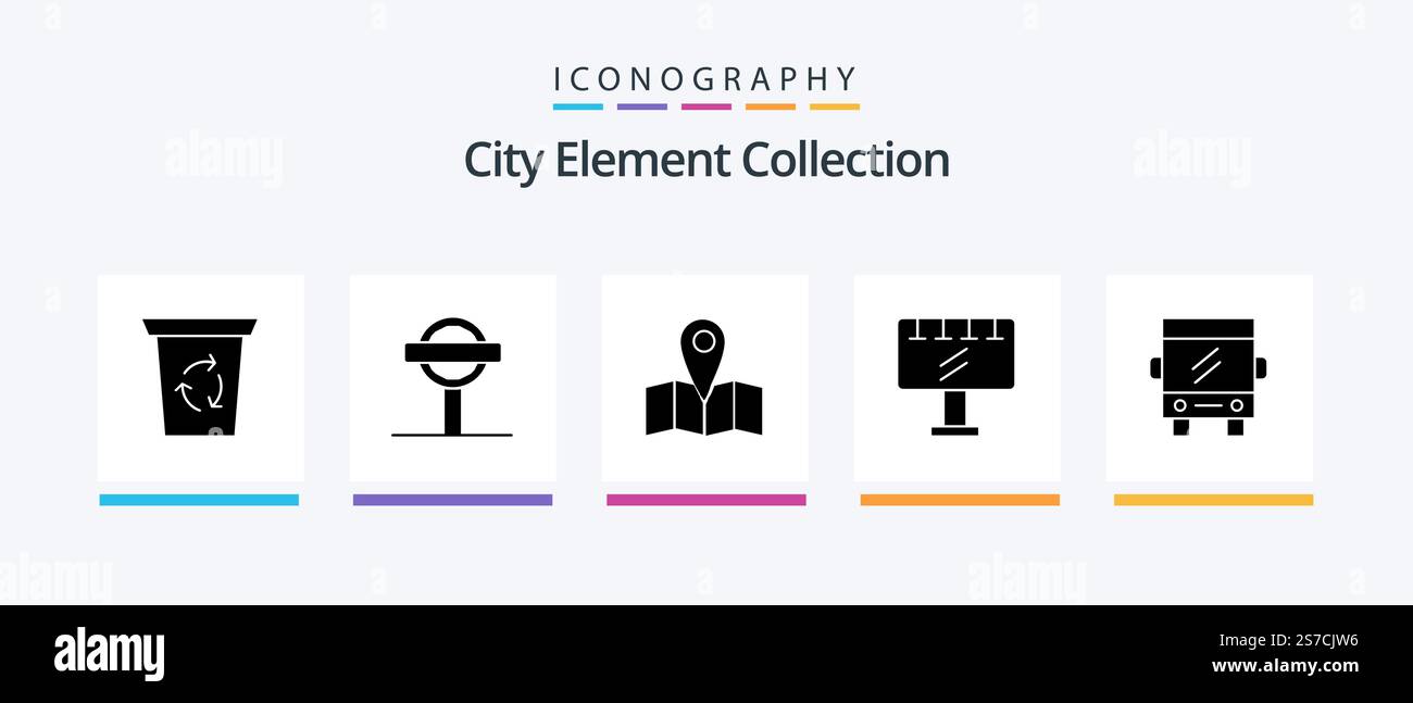 City Element Collection Glyph 5 Icon Pack Including slogan . sign board ...