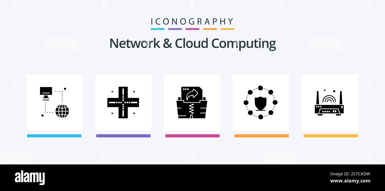 Network And Cloud Computing Glyph 5 Icon Pack Including technology. electronic. file. device ...