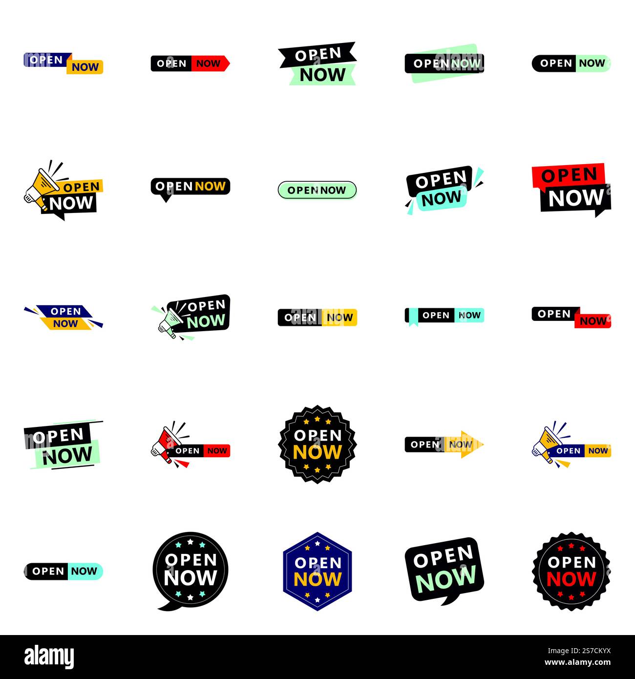 Open Now Sign Pack 25 Vibrant Vector Templates Stock Vector Image & Art ...