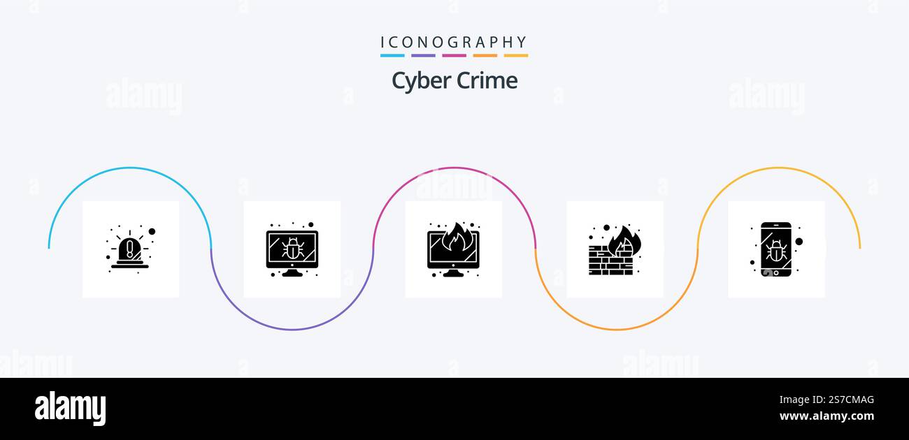 Cyber Crime Glyph 5 Icon Pack Including bug. security. security ...
