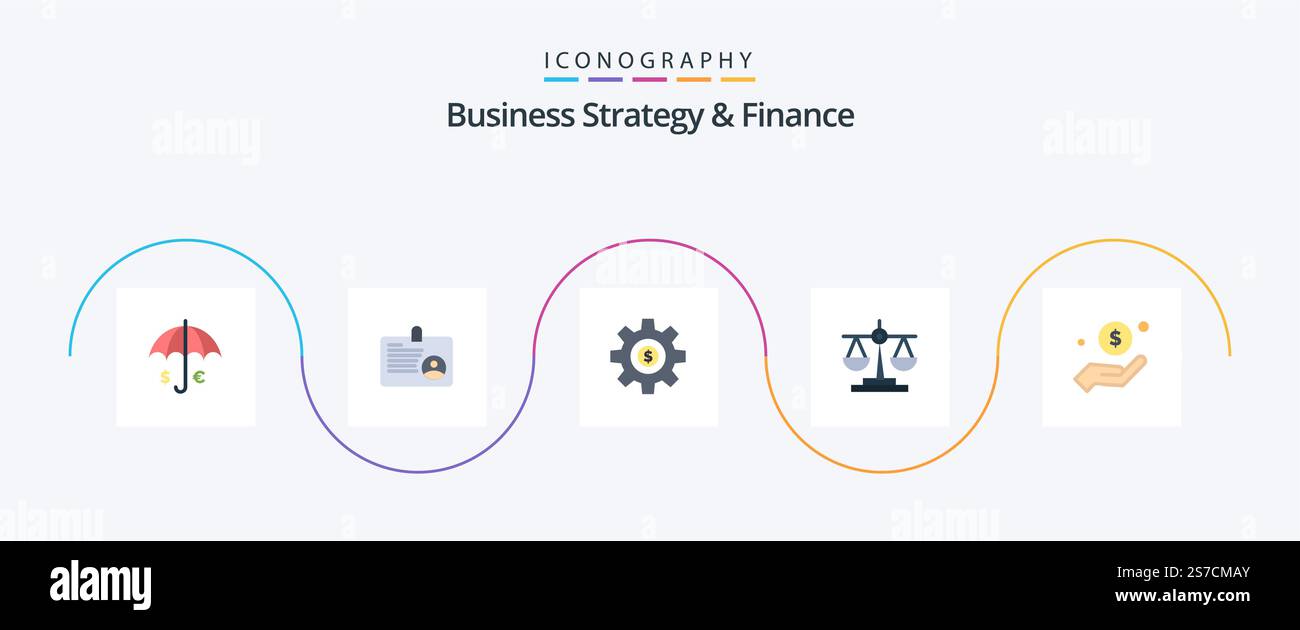 Business Strategy And Finance Flat 5 Icon Pack Including scale. justice ...