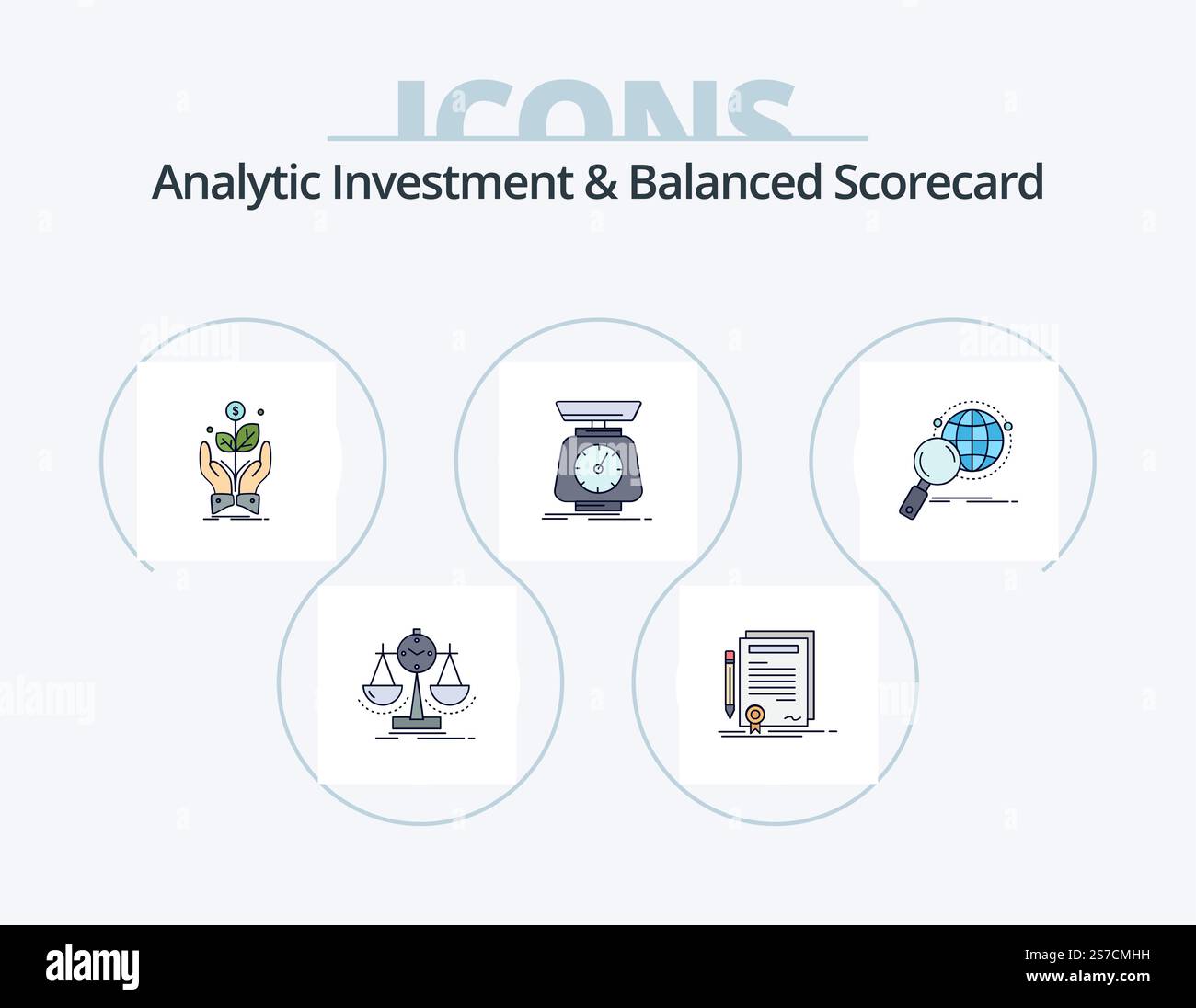 Analytic Investment And Balanced Scorecard Line Filled Icon Pack 5 Icon Design. file. bill ...