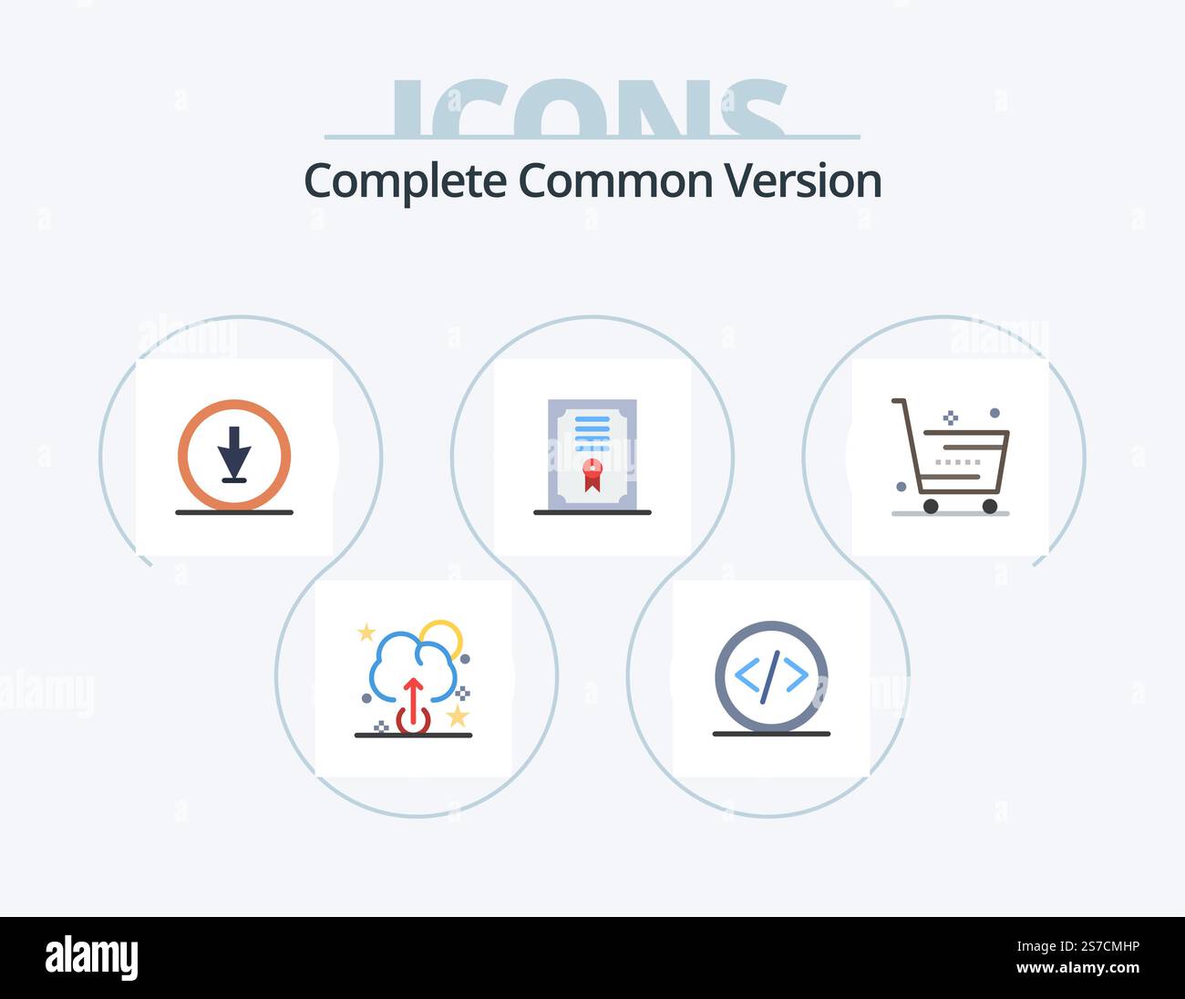 Complete Common Version Flat Icon Pack 5 Icon Design. online. cart ...