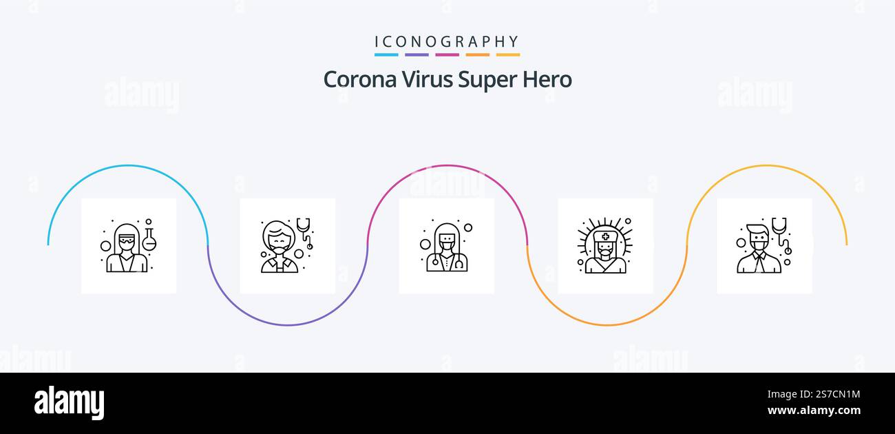 Corona Virus Super Hero Line 5 Icon Pack Including male. medical ...