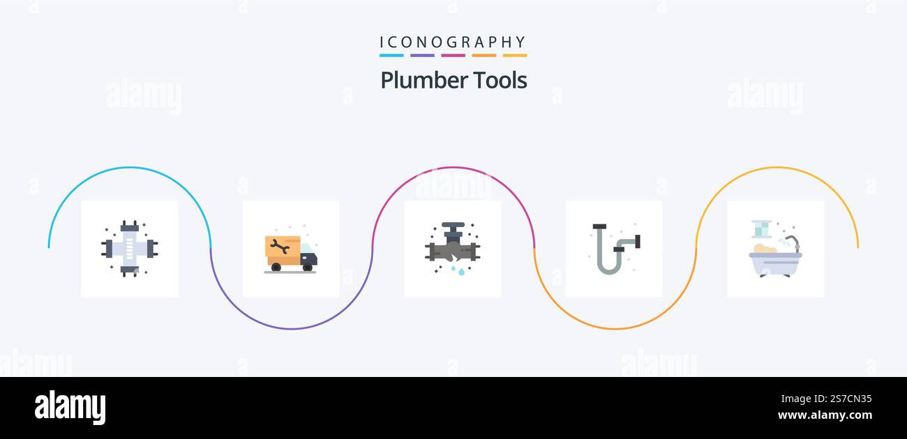 Plumber Flat 5 Icon Pack Including pipe. drain. plumbing. construction ...