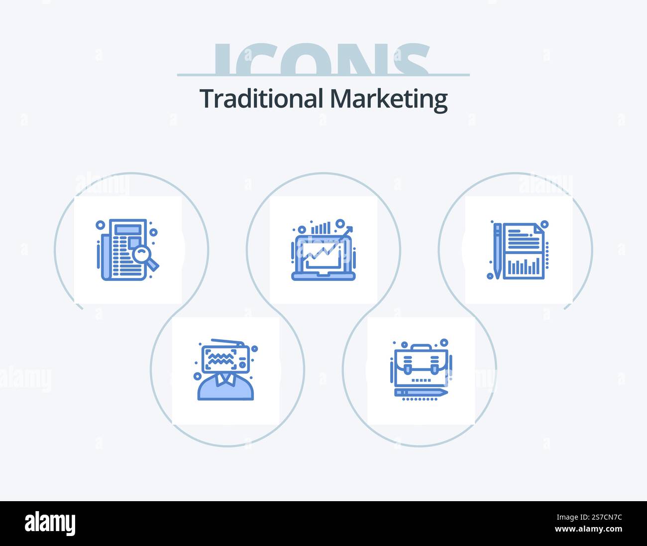 Traditional Marketing Blue Icon Pack 5 Icon Design. profit. grow. check ...