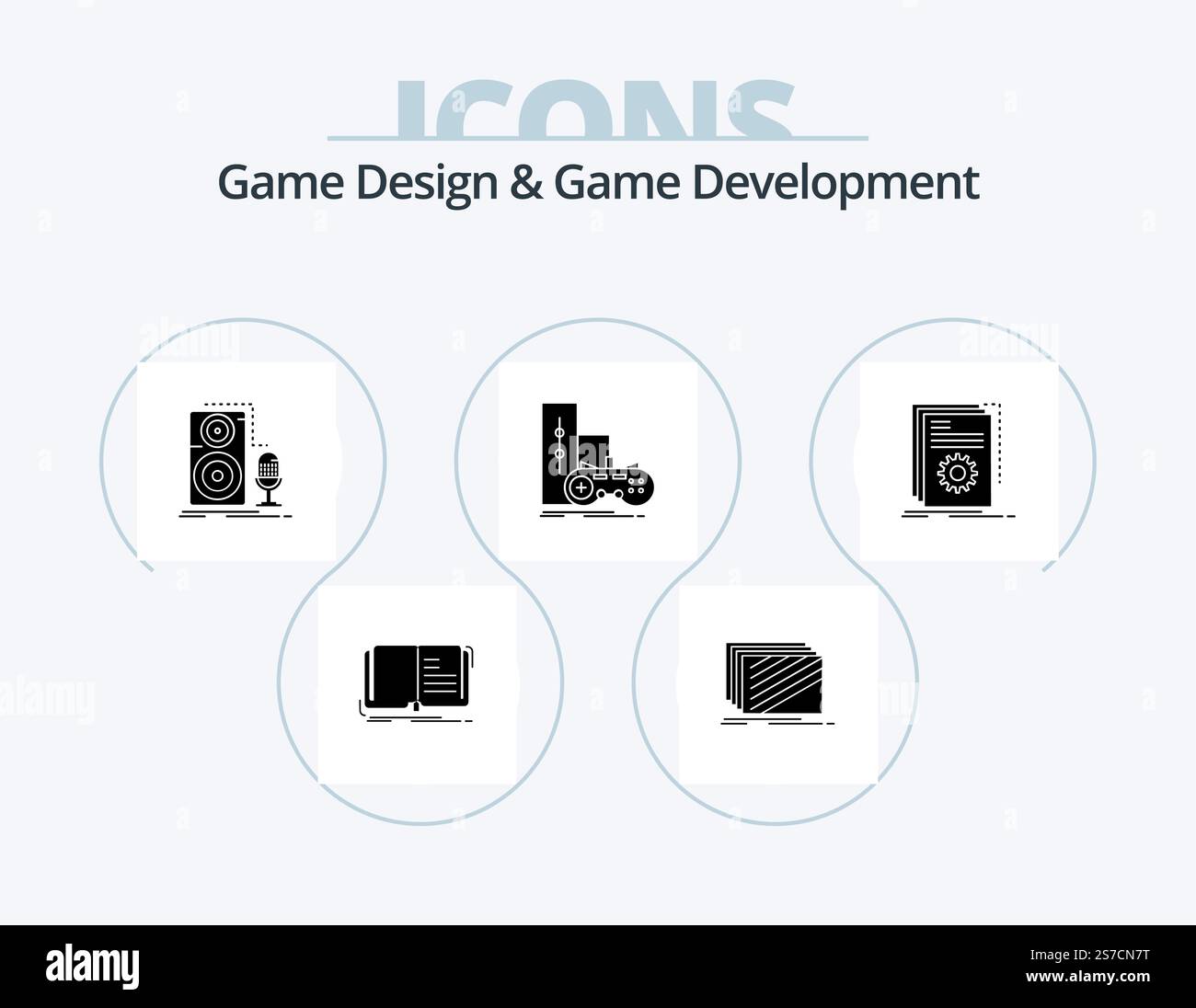 Game Design And Game Development Glyph Icon Pack 5 Icon Design. joystick. game. texture. sound ...