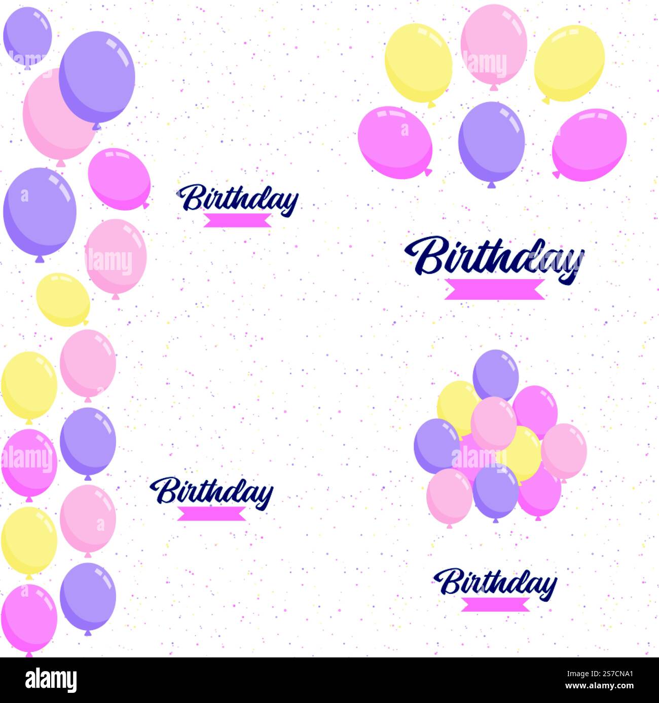Birthday banner with frame and hand-drawn cartoon watercolor balloons ...