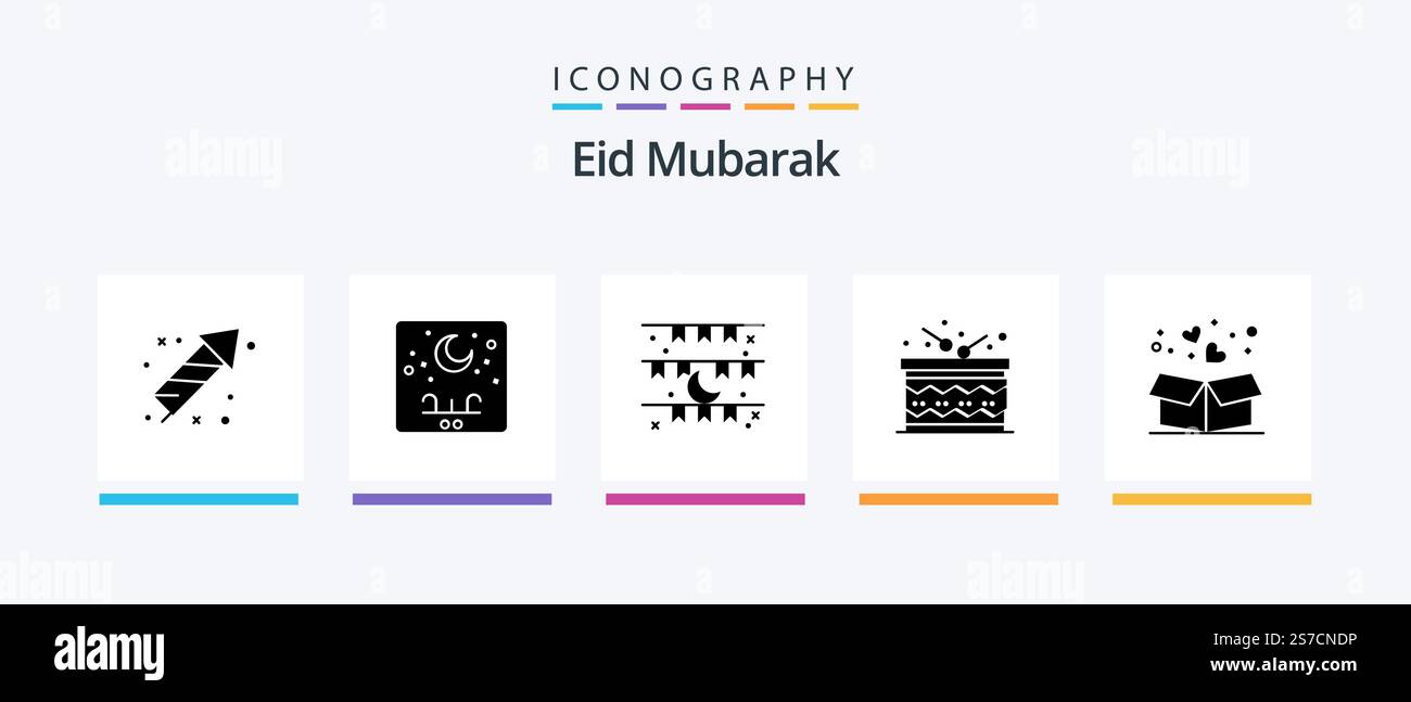 Eid Mubarak Glyph 5 Icon Pack Including announcement. celebration ...