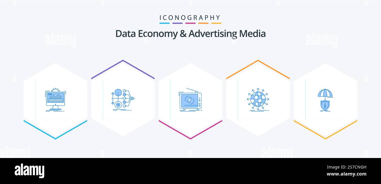 Data Economy And Advertising Media 25 Blue icon pack including arrow ...