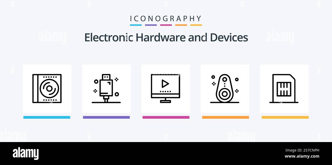 Devices Line 5 Icon Pack Including photograph. digital. equipment. devices. technology. Creative ...