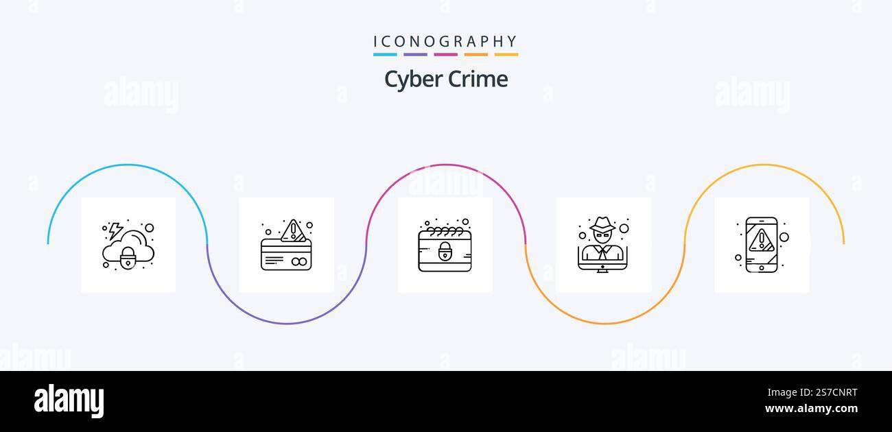 Cyber Crime Line 5 Icon Pack Including error. crime. calendar. thief ...