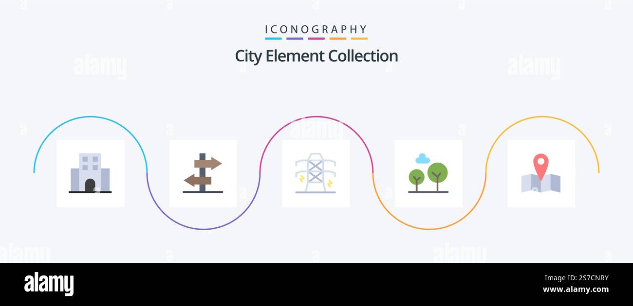 City Element Collection Flat 5 Icon Pack Including journey. location ...