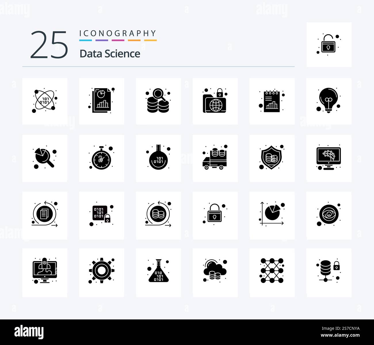 Data Science 25 Solid Glyph icon pack including analytics. secure ...