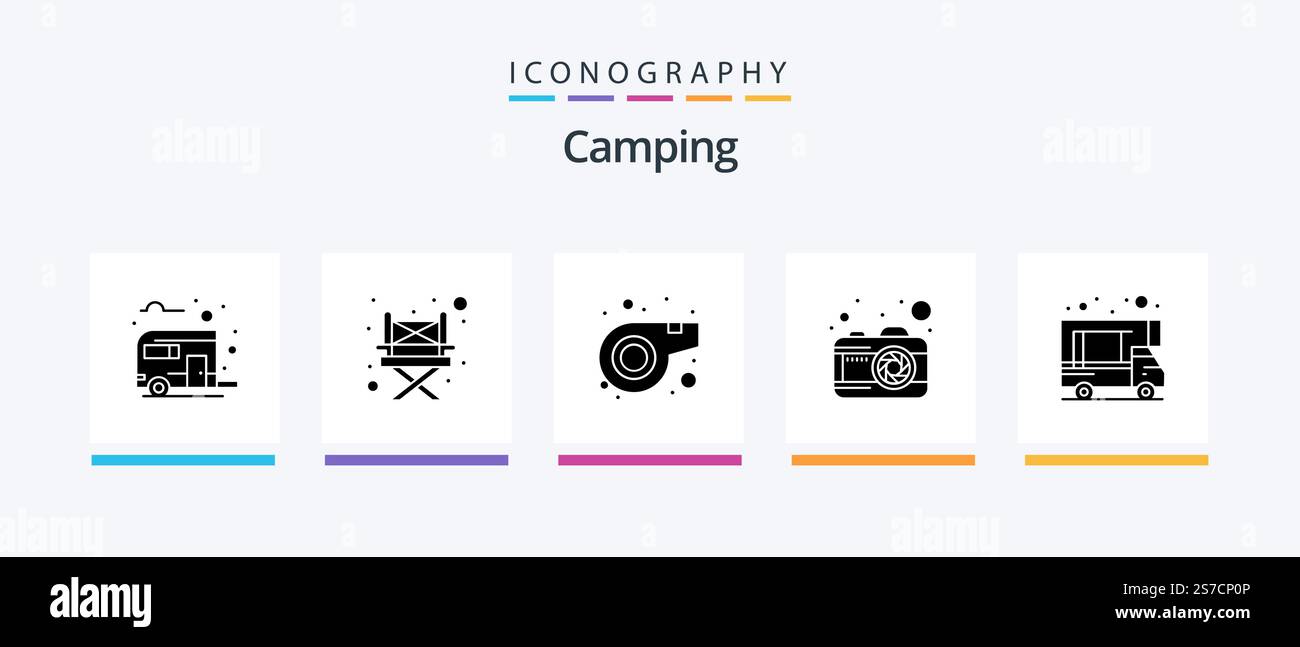 Camping Glyph 5 Icon Pack Including . caravan. referee. camping. photo ...