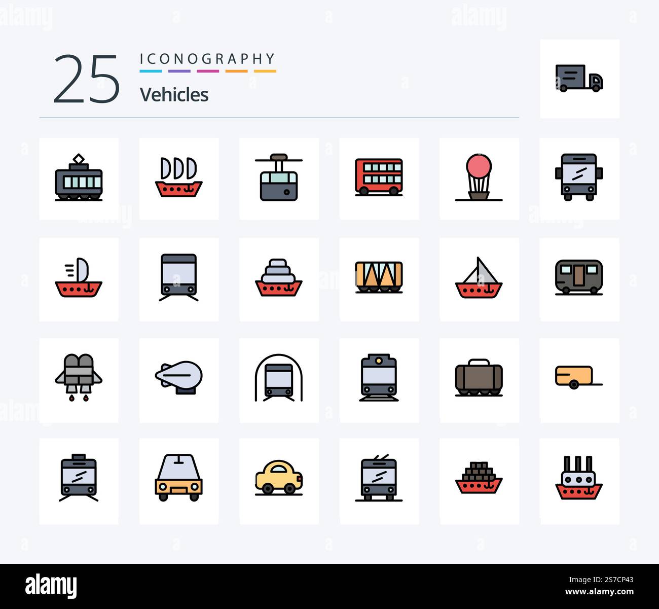 Vehicles 25 Line Filled icon pack including hot. air. ski. transport. double Stock Vector Image ...