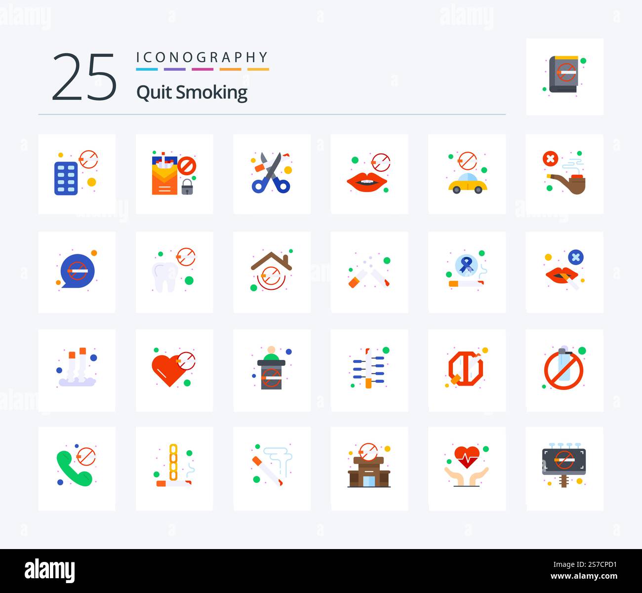 Quit Smoking 25 Flat Color icon pack including women. tobacco smoking ...
