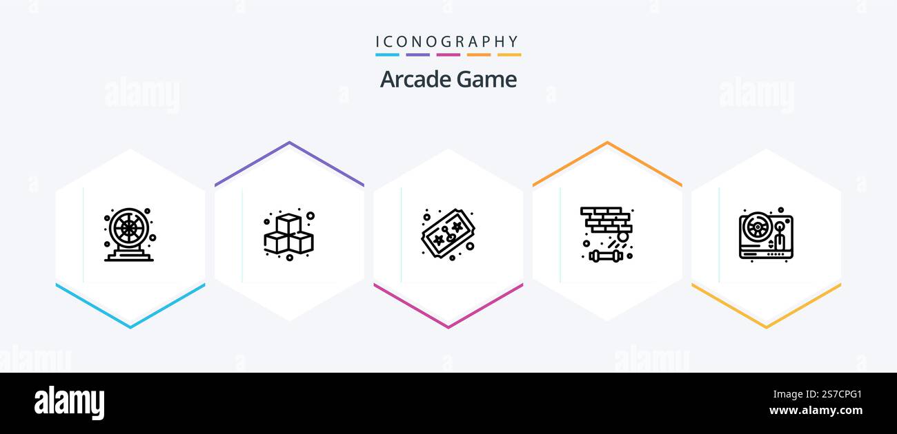 Arcade 25 Line icon pack including wheel. play. ticket. game. brick ...