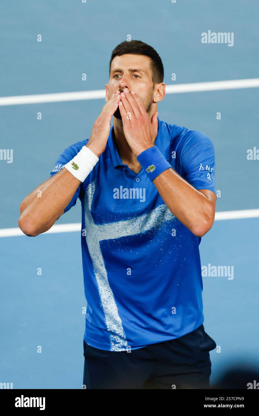 January 19, 2025: MELBOURNE, AUSTRALIA - JANUARY 19: Novak Djokovic.of Serbia thanks his fans ...