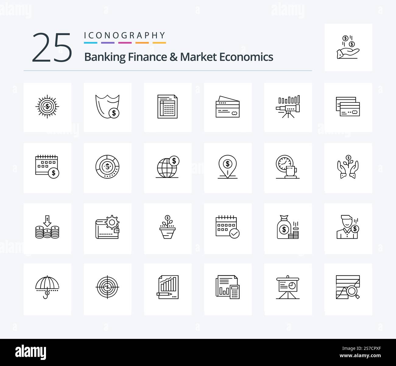 Banking Finance And Market Economics 25 Line icon pack including form ...