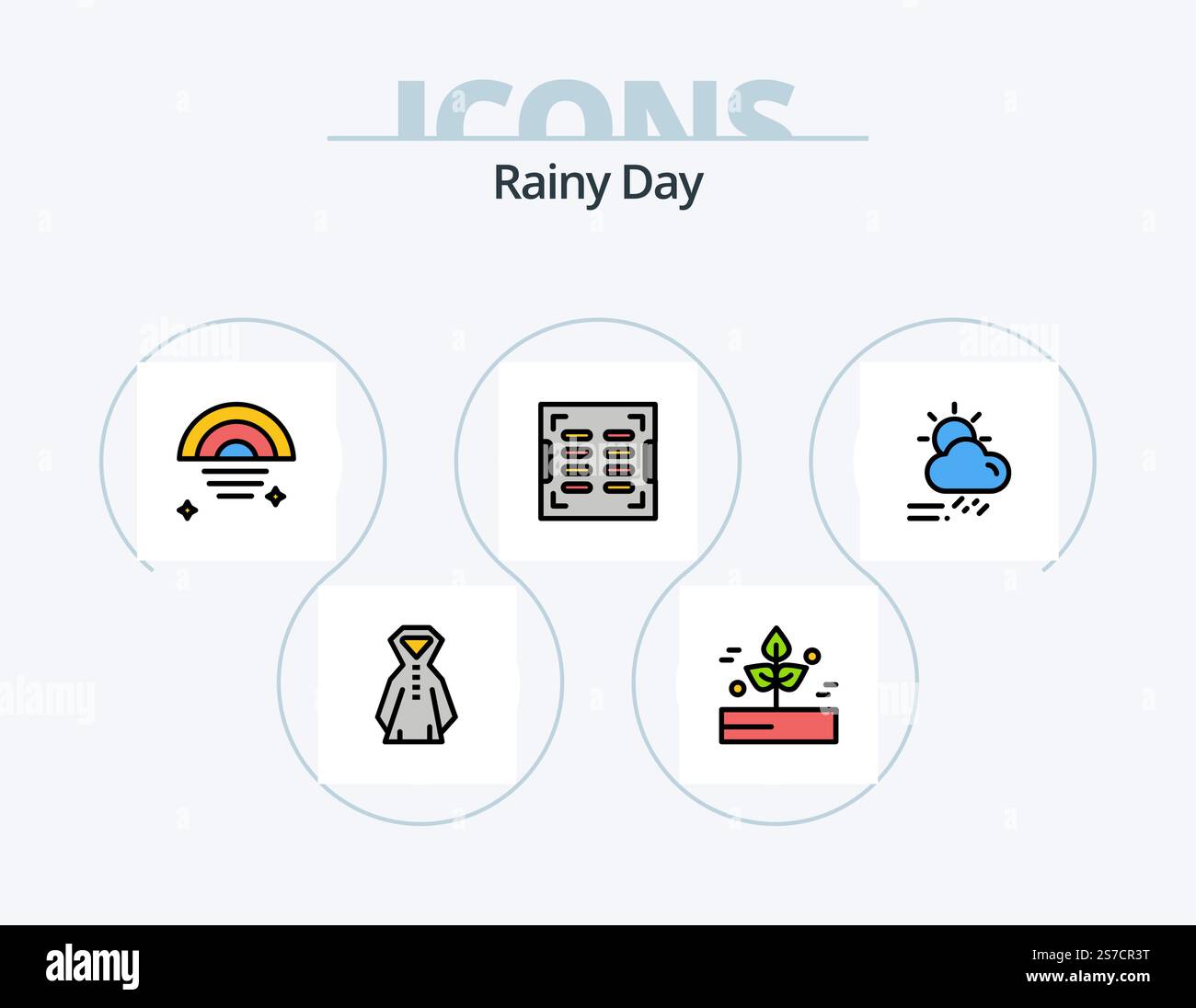 Rainy Line Filled Icon Pack 5 Icon Design. mobile. drain. floor. construction. wet Stock Vector ...