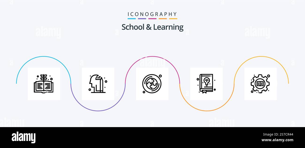 School And Learning Line 5 Icon Pack Including . setting. puzzle. gear ...